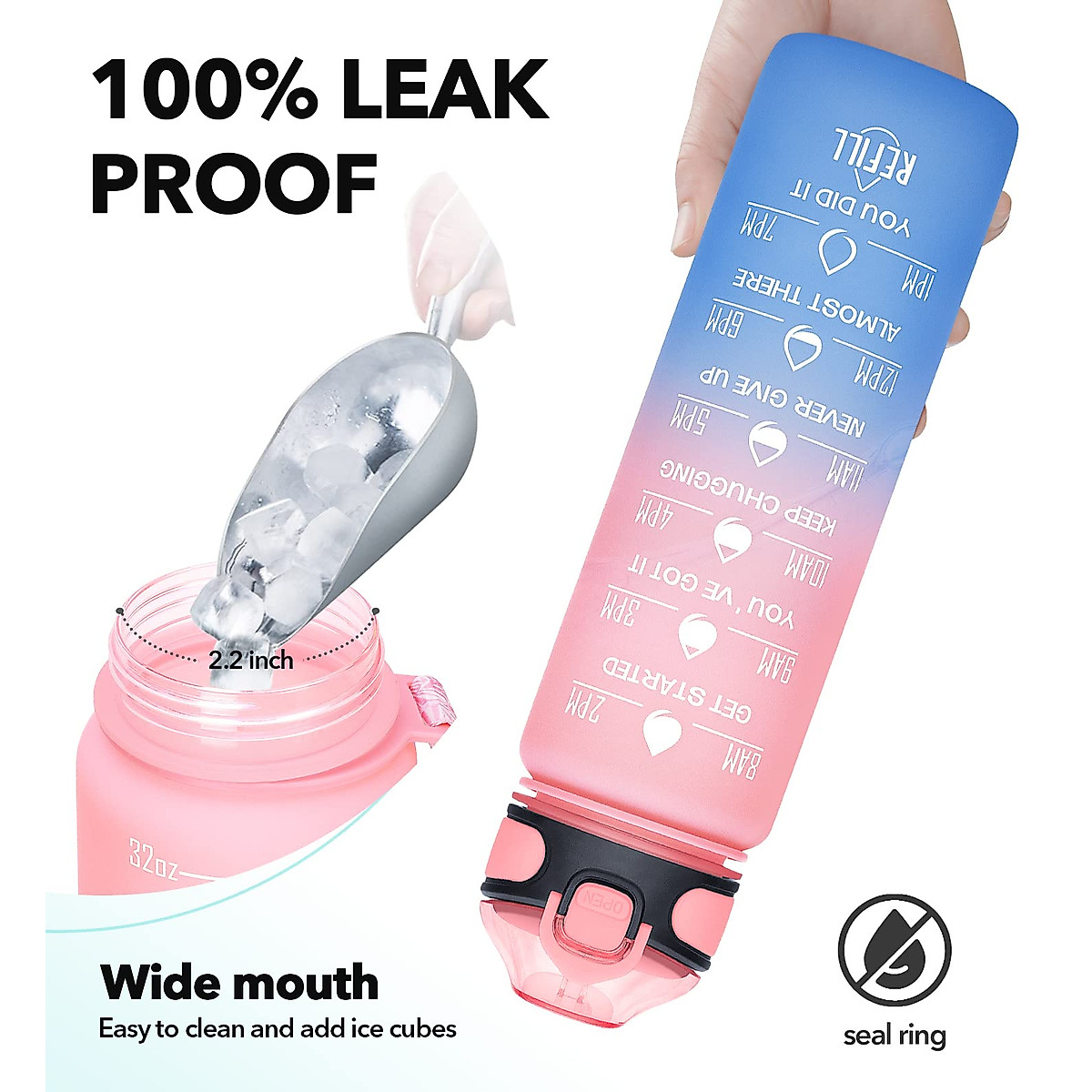 MEITAGIE Water Bottle 32oz with Straw, Motivational Water Bottle with Time Marker & Buckle Strap,Leak-Proof Tritan BPA-Free, Ensure You Drink Enough Water for Fitness, Gym, Camping, Outdoor Sports