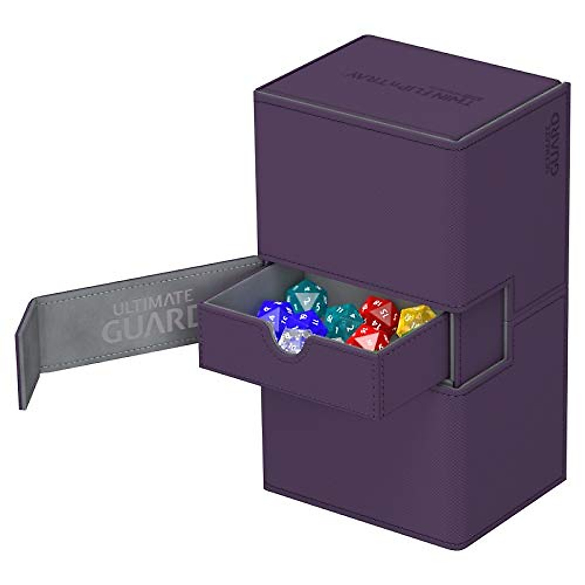 Ultimate Guard Flip 'n' Tray 200+, Deck Case for 200 Double-Sleeved TCG Cards + Dice Tray, Purple/Grey, Magnetic Closure & Microfiber Inner Lining