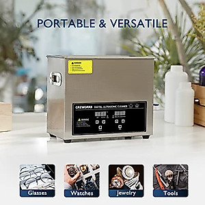 CREWORKS Ultrasonic Cleaner with Heater & Timer, 2.6 gal Digital Sonic Cavitation Machine, 240W 10L Stainless Steel Jewelry Cleaner for Professional Tool Watch Glasses Retainer Denture Parts Cleaning