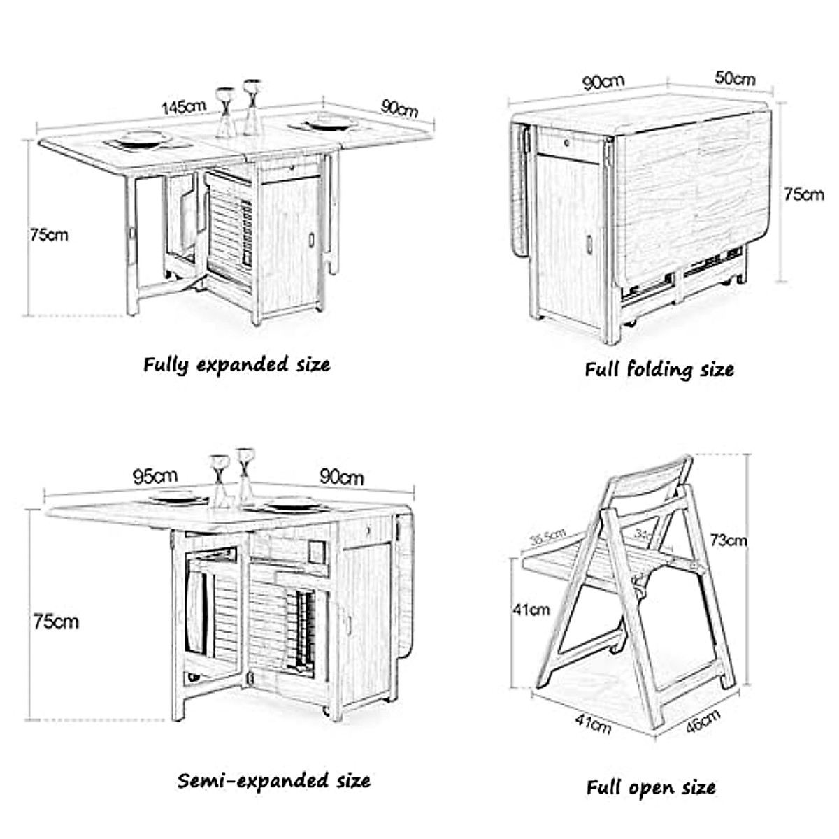 Folding table and chair-Small Household Storage Retractable 1.45m Dining Table and Dining Table, 4-6 People, Cherry Color
