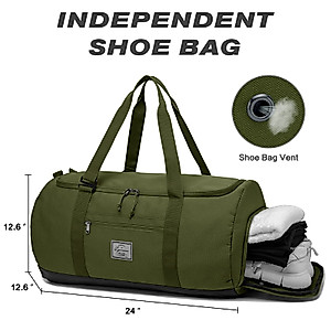 Lyweem Travel Duffel Bag for Men Duffle Bag Large Size for Women Weekender Overnight with Shoes Compartment Multifunctional Gym Bags 60L, Green