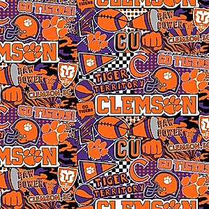 SYKEL ENTERPRISES Clemson University Tigers Cotton Fabric with Pop Art Graffiti Print-Sold by The Full Yard