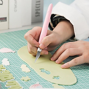 KALAIEN Self Healing Cutting Mat, 18"x12" Cutting Sewing Mat for Craft, 1 Pcs Pink Craft Knife,Steel Rule, 10 Pcs Stainless Steel Blade Kit