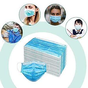 Wecolor 100 Pcs Disposable 3 Ply Earloop Face Masks, Suitable for Home, School, Office and Outdoors (Blue)