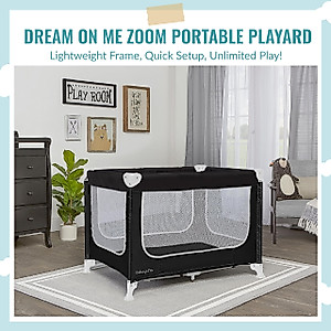 Dream On Me Zoom Portable Playard in Dark Grey, Lightweight, Packable and Easy Setup Baby Playard, Breathable Mesh Sides and Soft Fabric - Comes with a Removable Padded Mat