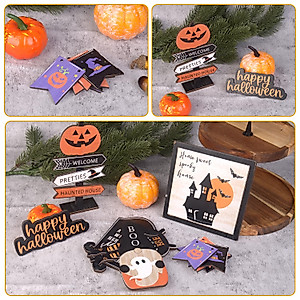 Halloween Tiered Tray Decor |Happy Halloween Decorations Indoor| Rustic Halloween Wooden Sign for Kitchen Home Table Room, 14PCs Halloween Party Supplies(Tray Not Included)