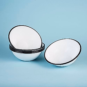 Cinsa 6-Piece 7 inch enameled steel bowl set (Speckled White) Indoor/Outdoor use, reusable, oven and fire-safe.