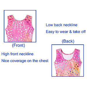 Domusgo Girl Gymnastics Leotard Size 8-9 Years Old Sparkle Nenon Love Heart Biketard Soft Colorful Jazz Scrawl Unitard Fitted Ballet Dancewear for Children Team Sport