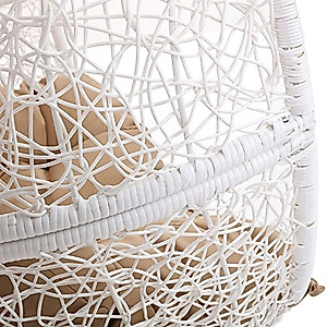 Zuri Furniture Modern Shore White Basket Swing Chair Khaki Cushion with Stand