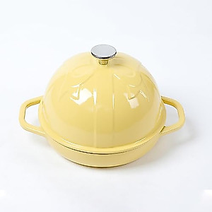 HAWOK Cast Iron Bread Cloche, Dia. 7.8inch/20cm, with Proofing Basket and Dough Scoring Knife, Sourdough Baking Pan Enameled Yellow