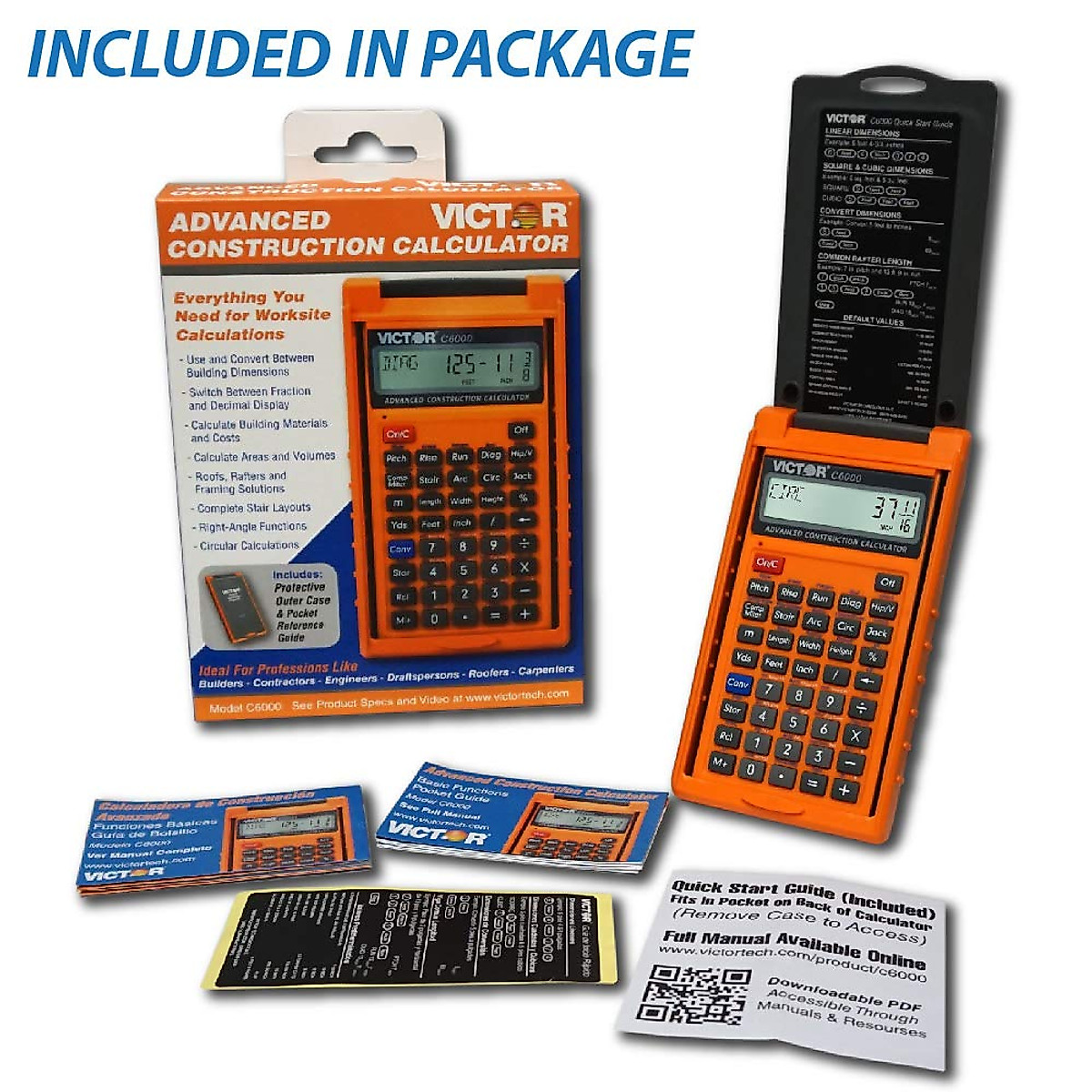 Victor C6000 Advanced Construction Calculator with Protective Case Displays in Fractional or Dimensional Forms Perfect for Carpenters, Renovators,Builders, Contractors, Estimators