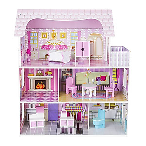 Wooden Dollhouse with Furniture for Kids Girls, Toys for 3 4 5 6 Years Old (Style 3)