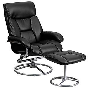 Flash Furniture Barker Contemporary Multi-Position Recliner and Ottoman with Metal Base in Black LeatherSoft
