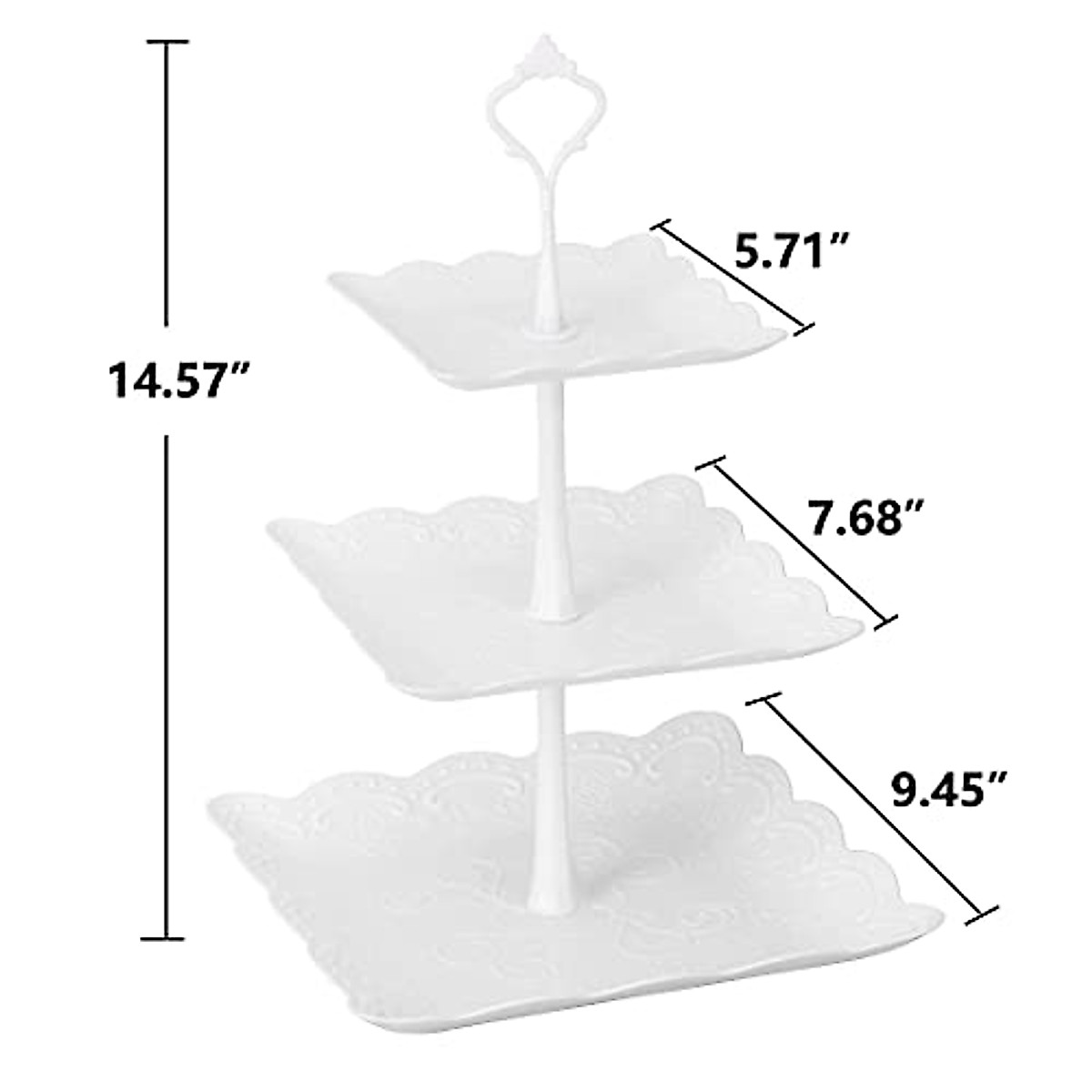 2 Set of 3-Tier Plastic Cupcake Stand Dessert Plates Mini Cakes Fruit Candy Display Tower White for Kids Birthday Tea Party Baby Shower Serving Tray, Square