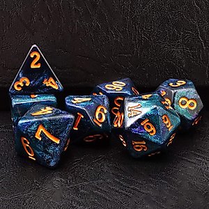 Bescon Starry Night Dice Set Series, 7pcs Polyhedral RPG Dice Set Midnight, Polybag Packing