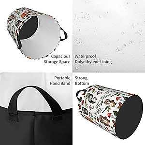 Woodland Animals Watercolor Bear Deer Squirrel Owl Mushroom Laundry Hamper With Handle Foldable Durable Laundry Basket Storage Bin Dirty Clothes Organizer Bag For Bedroom Bathroom Nursery