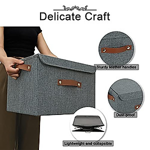 WLFRHD Storage Bins with Lids,Fabric Storage Baskets for Closet Organization,Collapsible Storage Boxes Decorative Fabric Bins with Lids Large Shelf Baskets Set of 3,15"x10"x10",Dark Grey