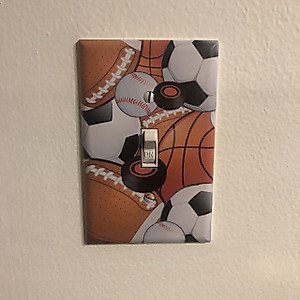 Kids Sports Decor Light Switch Cover Plate Soccer, Football, Baseball, Hockey Decorative Nursery Teen Toddler Room Bedroom Bathroom Playroom DIY Wall Decoration (Sports)