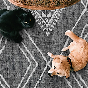 ReaLife Machine Washable Area Rug Runner - Living Room Bedroom Bathroom Kitchen Entryway Office - Padded Low Pile Stain Resistant Premium - Moroccan Diamond Tribal - Jax - Gray 3' x 5'