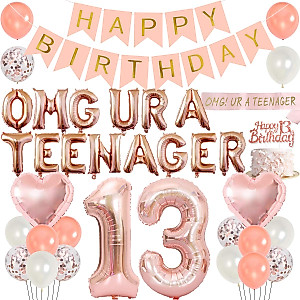 Teenager Birthday Party Decoration 13th Birthday Party Decorations for Girls with Rose Gold Omg Ur A Teenager Balloons Banner Sash Tinsel Cake Topper