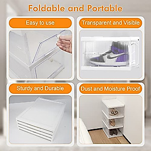 Relaxmm Shoe Boxes Clear Plastic Stackable, 3 Pack Installation-free Stackable Shoe Boxes Large Capacity Clear Plastic Foldable Shoe Organizer with Doors