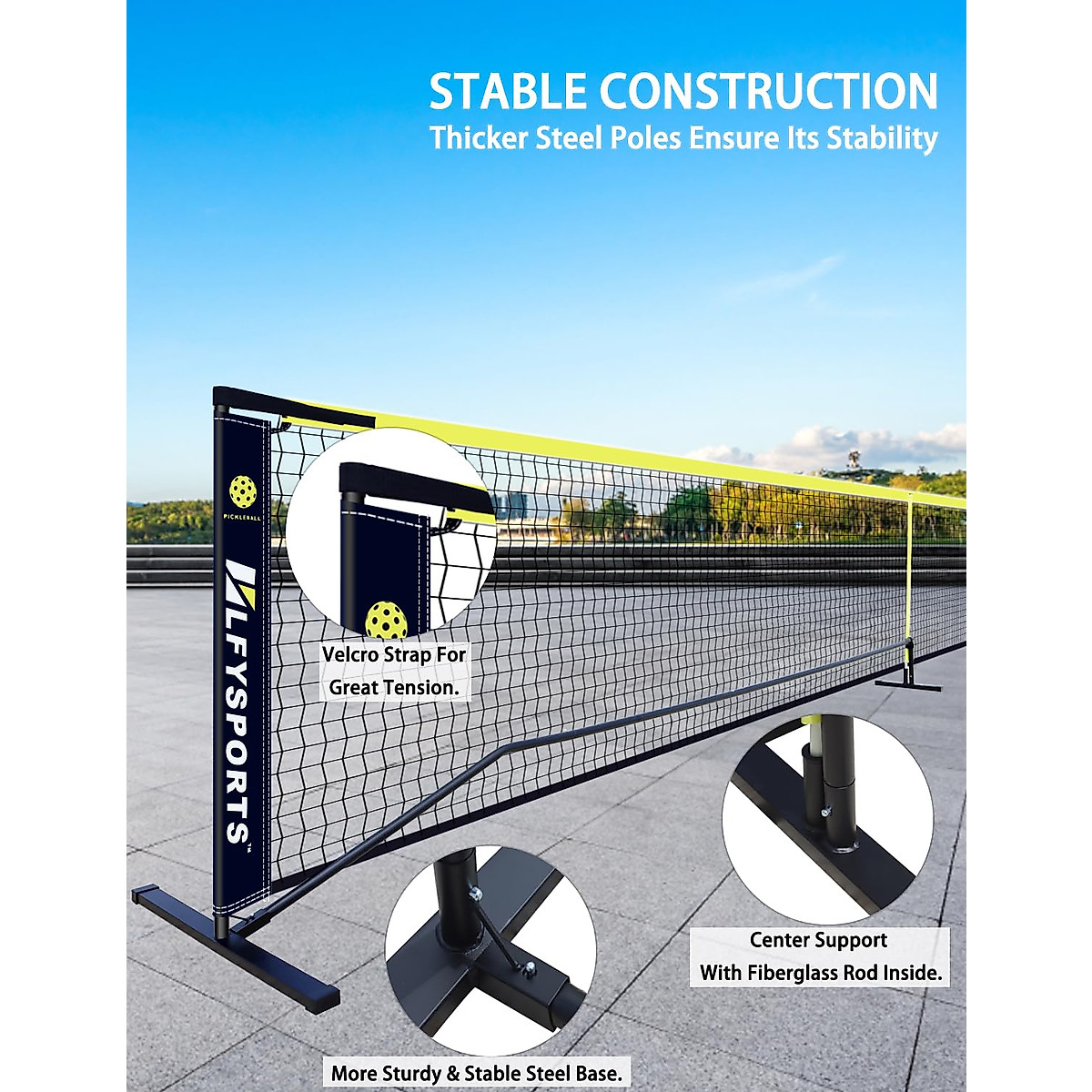 Pickleball Set with Net, Portable Indoor and Outdoor Pickleball Net System with Paddle Set of 4, Stable Pickle Ball Nets for Driveway Easy Assembly