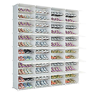 KOUSI Portable Shoe Rack Organizer 48 Grids Tower Shelf Storage Cabinet Stand Expandable for Heels, Boots, Slippers, White