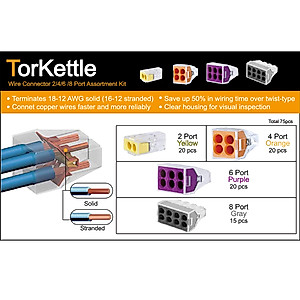 75PCS Wire Connector 2/4/6/8 Port Conductor Combination Assortment Pack for Junction Boxes