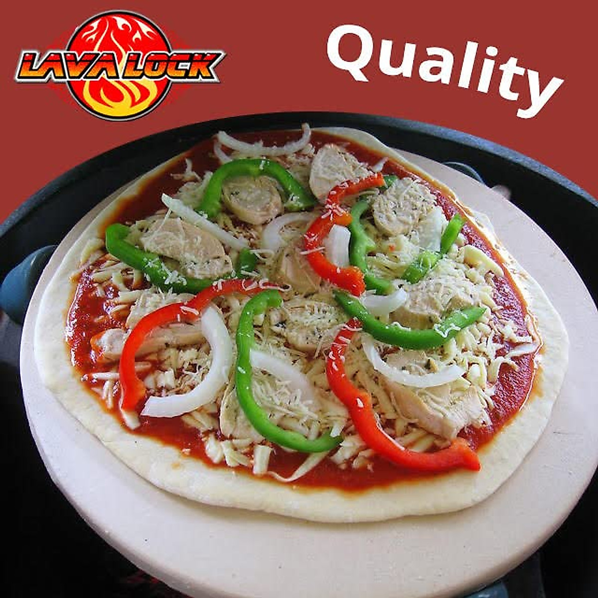 Pizza Baking Stone EXTRA THICK 9/16" x 14 in round Large Big Green Egg BGE genuine earthenware by LavaLock (not BGE brand)