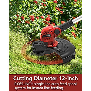 PowerSmart 20V Li-Ion Cordless String Trimmer, One Battery-Auto Feed Thread Trimmer, 12 INCH Cutting Diameter, Height Adjustable Cordless Edger Trimmer Included A Fast Charger and Two Battery