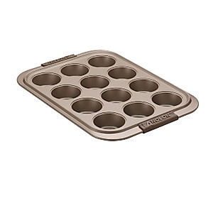 Anolon Bronze Nonstick 12-Cup Muffin Tin With Silicone Grips and Lid / Nonstick 12-Cup Cupcake Tin With Silicone Grips and Lid - 12 Cup, Brown