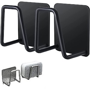 Telivava Sponge Holder for Kitchen Sink(2 Pack), Strong Adhesive Sink Sponge Holder, SUS304 Stainless Steel Sponge Holder for Kitchen Accessories - Waterproof & Quick Drying(B Style Black)