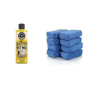 Chemical Guys WAC_201_16 Butter Wet Wax (16 fl oz) Banana Scent, and MIC_292_08 Premium Grade Microfiber Applicator, Blue (Pack of 8)
