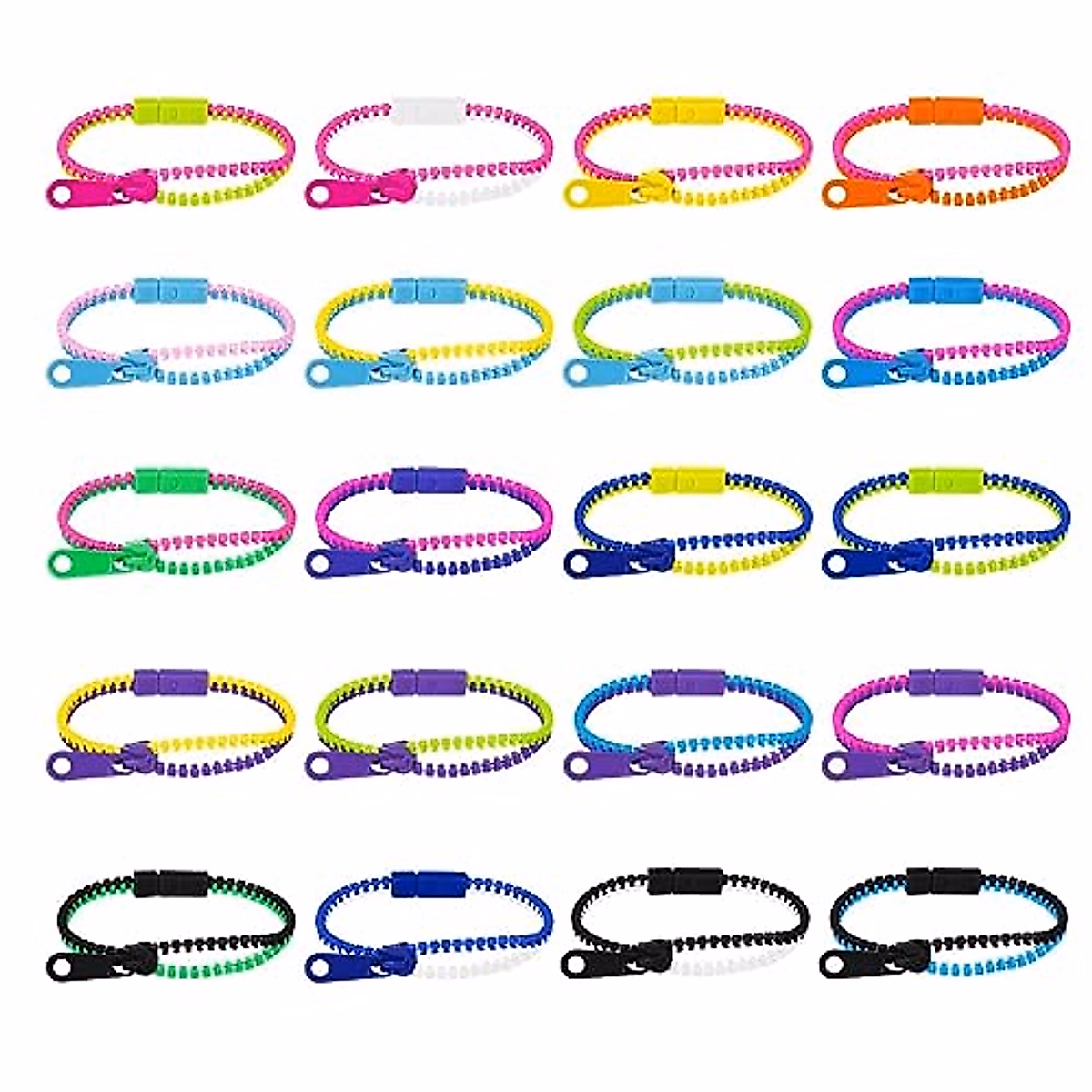 only U 20-Piece Friendship Zipper Bracelets Sensory Fidget Toys Kit for Kids - Perfect Valentines, Birthdays, Goodie Bags, Easter Stuffers - Bulk Set of 20 Bracelets, Party Favors, Gifts