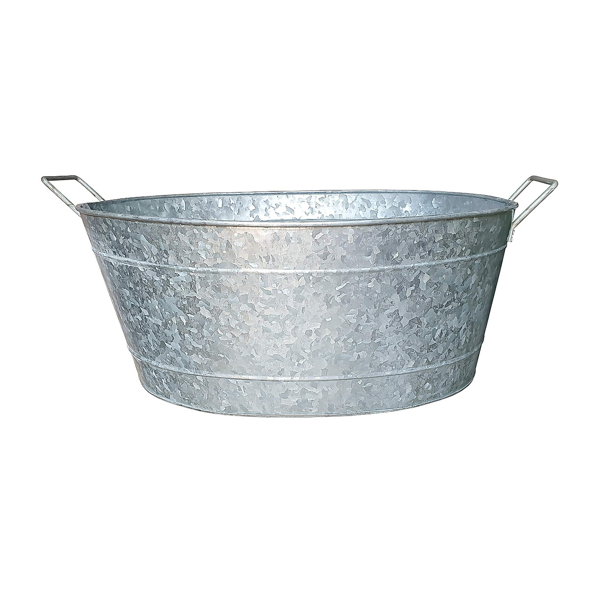 Benjara BM195212 9 x 15 x 21 in. Embossed Design Oval Shape Galvanized Steel Tub with Side Handles, Silver - Small
