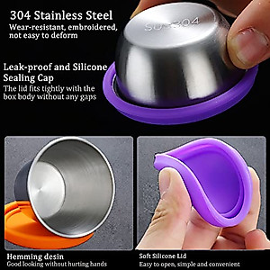 Rosyhome Salad Dressing Container Set, Reusable Stainless Steel Small Condiment Cup with Silicone Lids
