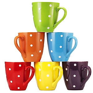 Bruntmor 16 Oz Polka Dot Coffee Mug Set of 6, Large 16 Ounce Ceramic Mugcup Set In Multi Color Dot Design, Best Coffee Mug For Your Christmas Or Birthday Gift