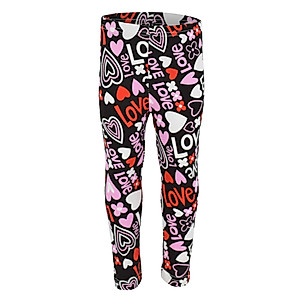 Unique Baby Girls Valentines Day Outfit Layered Heart Toddler Lace Trim Legging Set (7 Years, Pink)