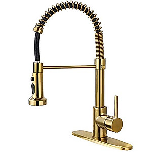 Ntipox Commercial Brushed Gold Kitchen Faucet with Pull Down Sprayer, High-Arc Single Handle Single Lever Spring Rv Kitchen Sink Faucet with Pull Out Sprayer, 3 Function Laundry Faucet, Matte Gold