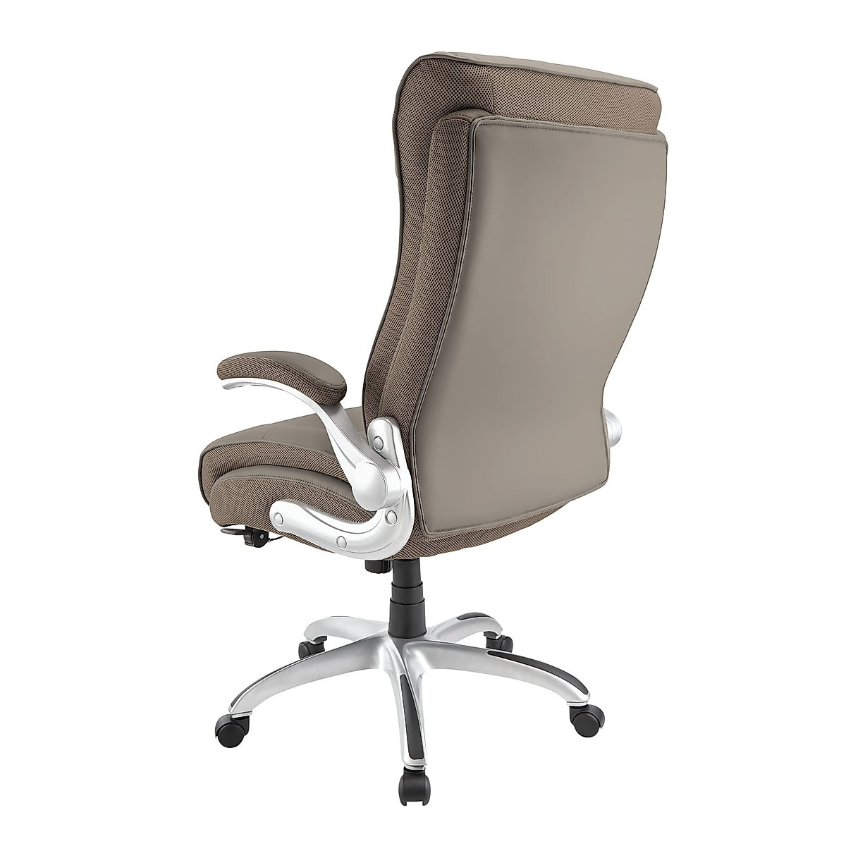 Realspace® Ampresso Big & Tall Bonded Leather High-Back Chair, Taupe/Silver