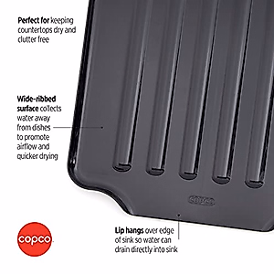 Copco Large Black Drain Board Fits Under Any Large Dish Rack to Catch Water or for Larger Pots Alone, Angled Base Allows for Self Draining with Raised Ribs to Prevent Water from Puddling