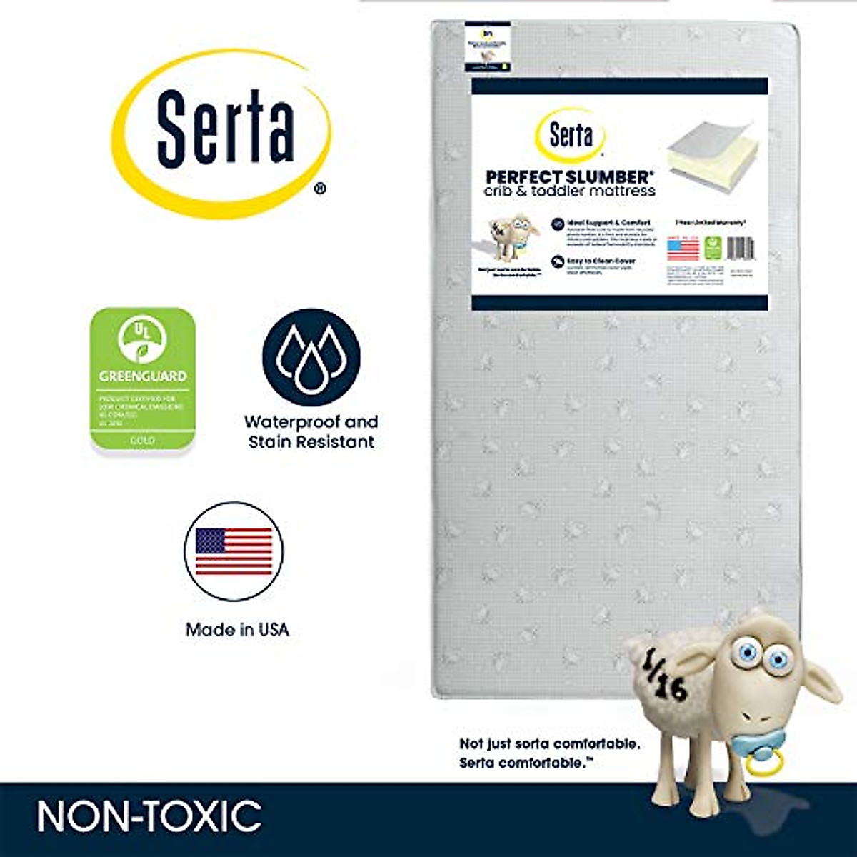 Serta Perfect Slumber Dual Sided Crib and Toddler Mattress - Waterproof - Hypoallergenic - Premium Sustainably Sourced Fiber Core -GREENGUARD Gold Certified (Non-Toxic) -7 Year Warranty - Made in USA