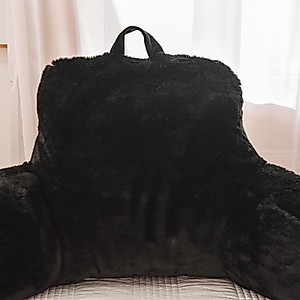 A Nice Night Faux Fur Reading Pillow Bed Wedge Large Adult Children Backrest with Arms Back Support for Sitting Up in Bed/Couch for Bedrest,Black