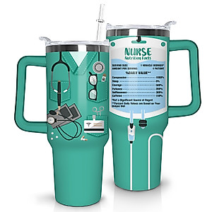 qoepfnsh Nurse 40 oz Tumbler with Handle - Stainless Steel Insulated Travel Coffee Mug Cup - Green - 40oz Tumblers with Lid and Straw - Nurse Gifts for Women