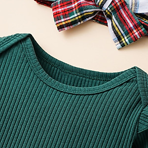 Mubineo Baby Girl Christmas Clothes Plaid Outfits Long Sleeve Romper Overall Skirt Dress Cute Newborn Outfit (Green Red White Plaid, 18-24 Months)