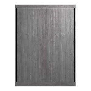 Pemberly Row Queen Size Wall Bed with Wooden Slats in Engineered Wood, in Gray, No Box Spring Needed, Easy Assembly