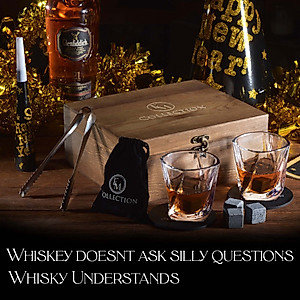 EMCOLLECTION Whiskey Glasses | Whisky Stone Gift Set | Bourbon Glasses | Old Fashioned Glasses Set of 2 | Wiskey Chilling Stone | Coasters, Forceps | Cooling Whiskey Stones