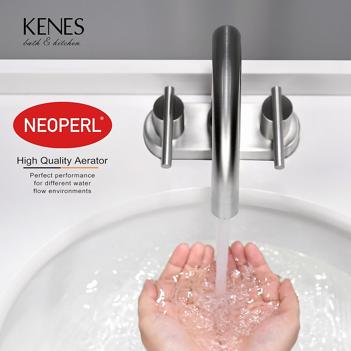 KENES 4 Inch 2 Handle Centerset Bathroom Faucet, Brushed Nickel Lead-Free Modern Commercial Bathroom Sink Faucet, with Pop Up Drain and Two Water Supply Lines, KE-9019