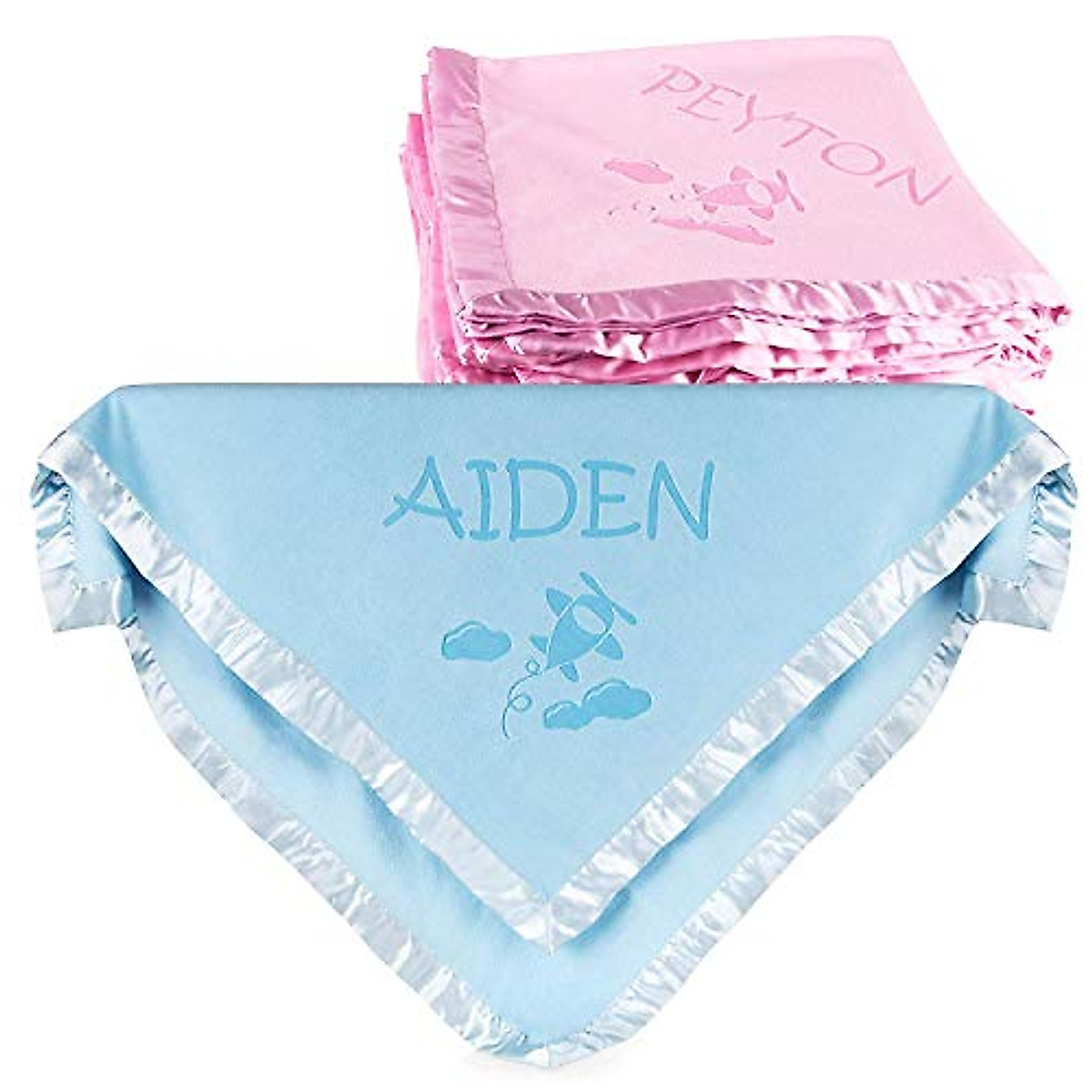 Custom Catch Personalized Airplane Baby Blanket - Boy Name Gift - Blue or Pink (1 Text LIne)