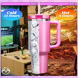 40 oz Tumbler with Handle and Straw | Insulated Cup Reusable Water Bottle Stainless Steel | Cupholder Friendly Travel Mug | Double Insulated Pink Water Bottle Tumbler | 40 oz Pink Tumbler